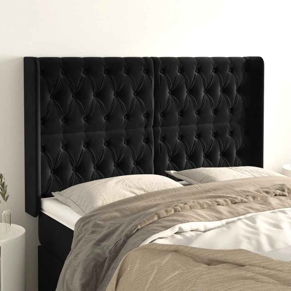 Čelo postele typu ušák černé 163x16x118/128 cm samet 3119972