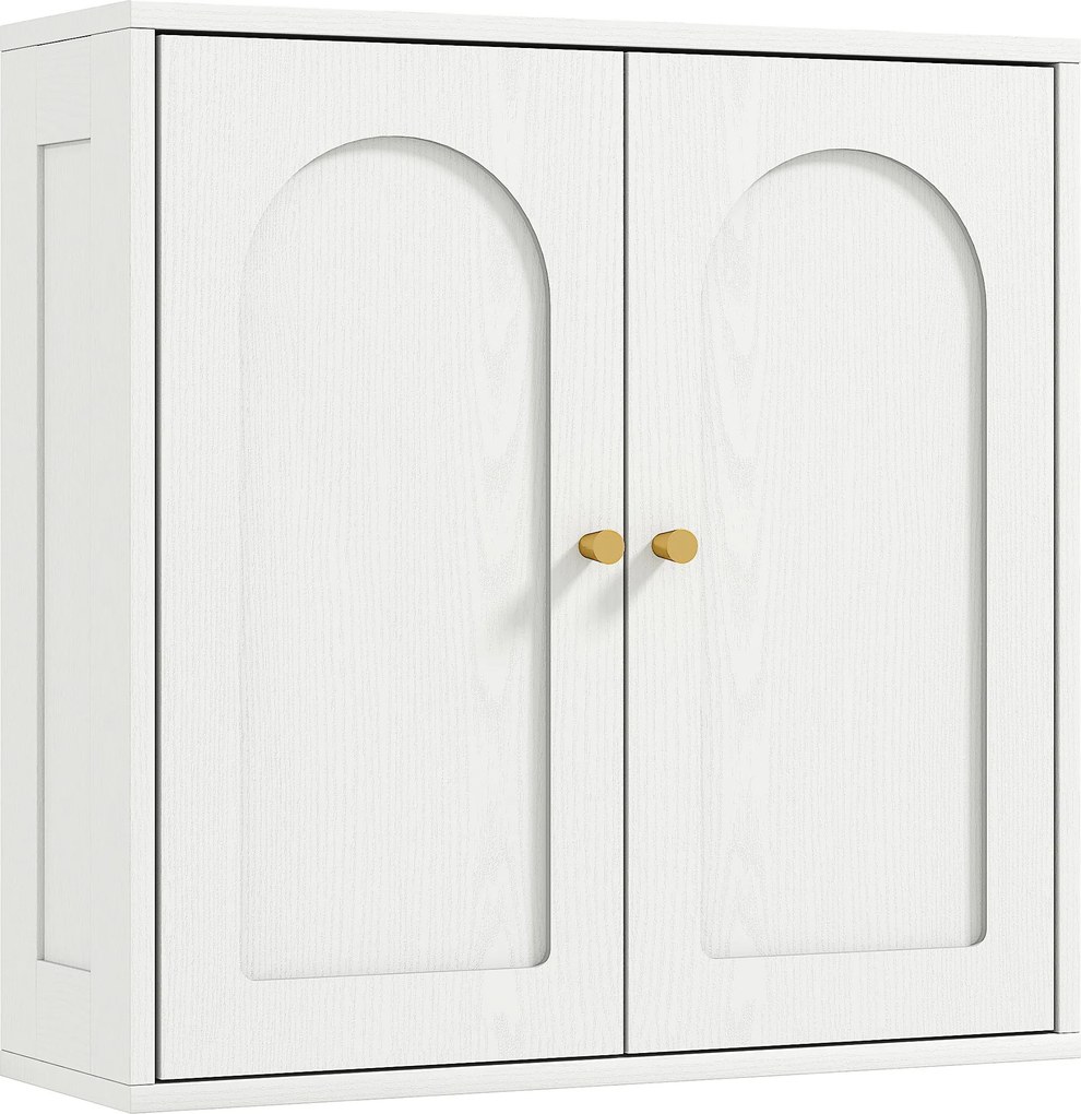 HOMCOM Koupelnová nástěnná skříňka, 2 dveře s obloukovým designem, zlatými úchyty, 60x20x60 cm, bílá | Aosom