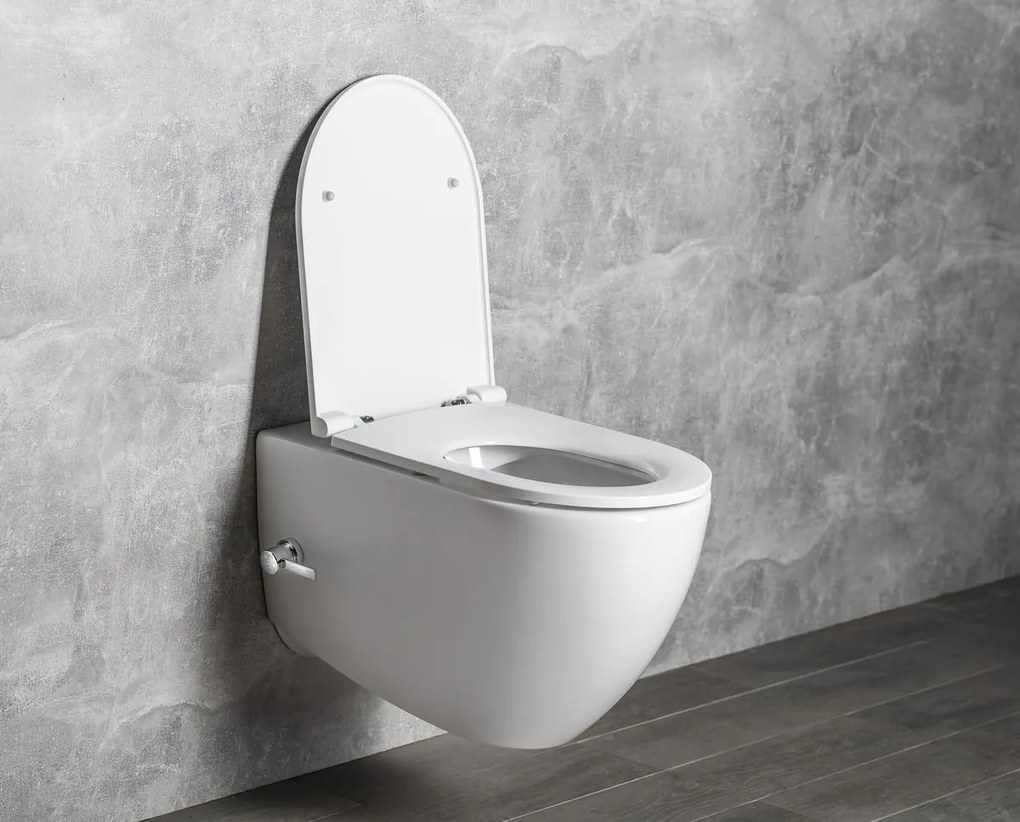 Isvea Infinity závěsná WC mísa integrovaná baterie a bidetová sprška 36,5 x 53 cm Rimless keramika bílá 10NFS9217I
