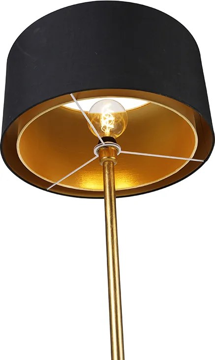 Moderní stojací lampa zlatá s stínítkem černým se zlatem - Simplo