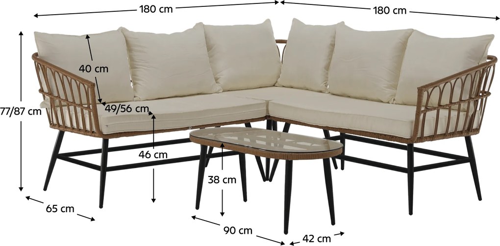 Zahradní ratanový set, béžová/přírodní/černá, ARALY
