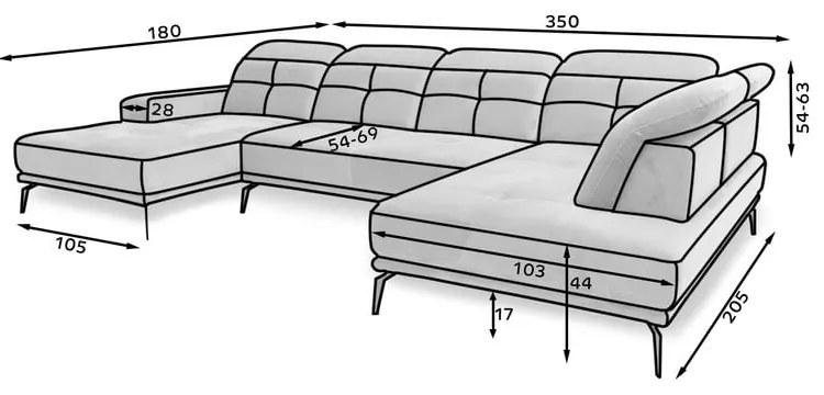 Černá rohová pohovka (levý roh/do "U") Bretan – ELTAP