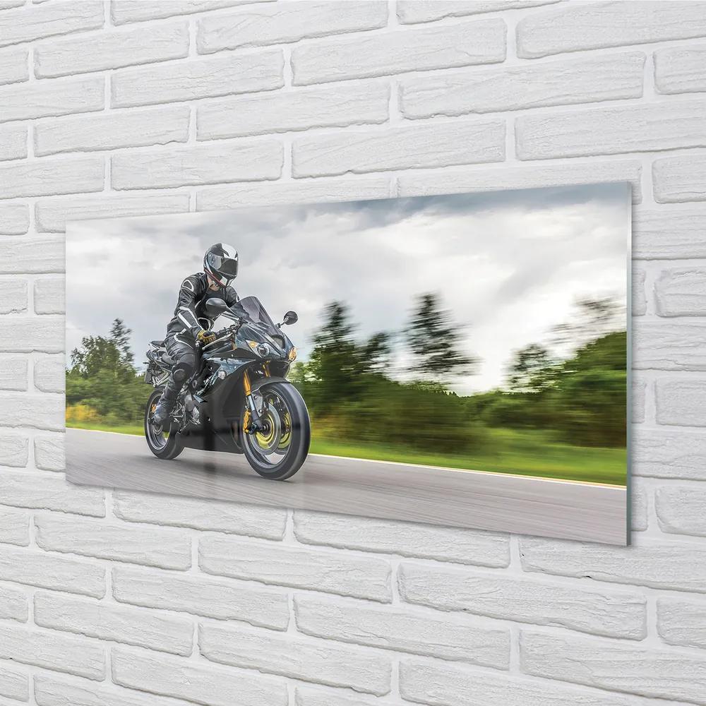 akrylový obraz Motocykl silnice mraky nebe 140x70 cm