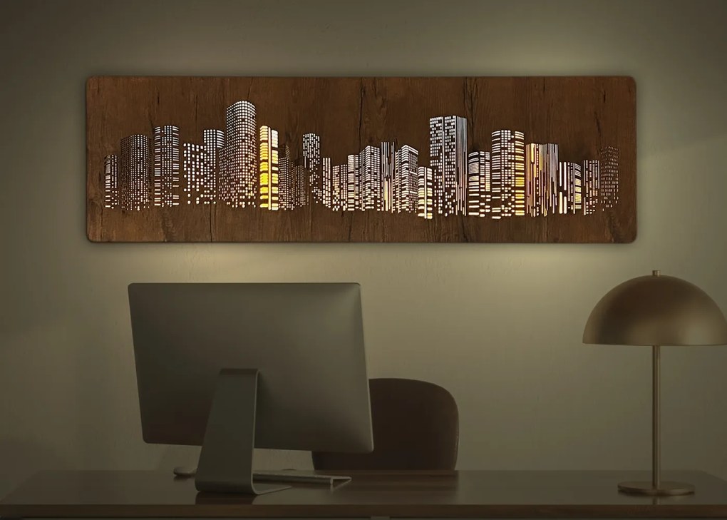 Li-Go "Mrakodrapy" světelný obraz 230V 125x40cm provedení povrchu: dub světlý
