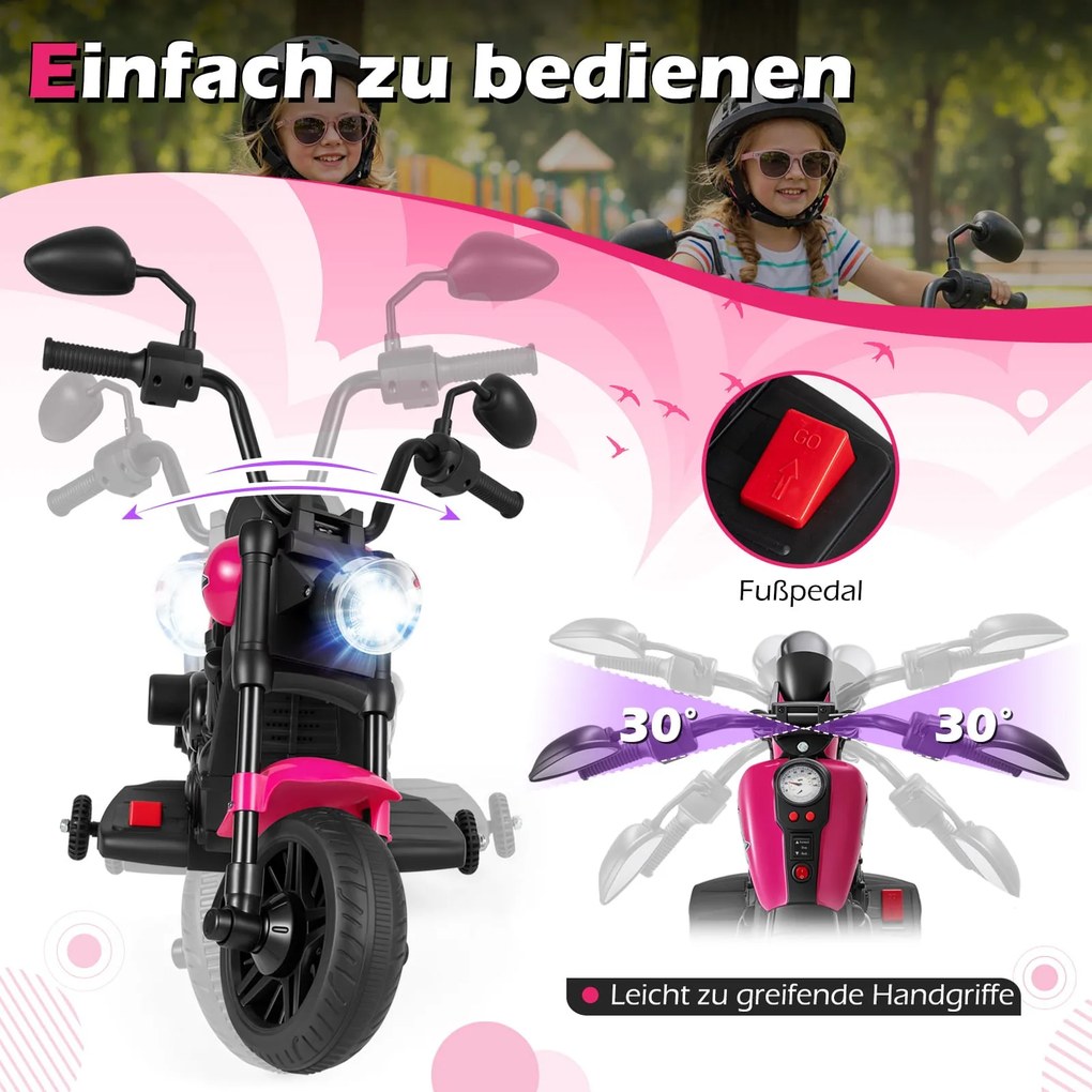 Costway 6 V dětský motocyklový chopper motorka s hudebním světlometem nožním