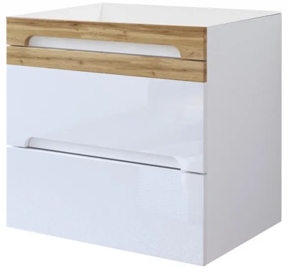MAXIVA Závěsná skříňka pod umyvadlo - GALAXY 822 white, šířka 60 cm, bílá/lesklá bílá/dub votan
