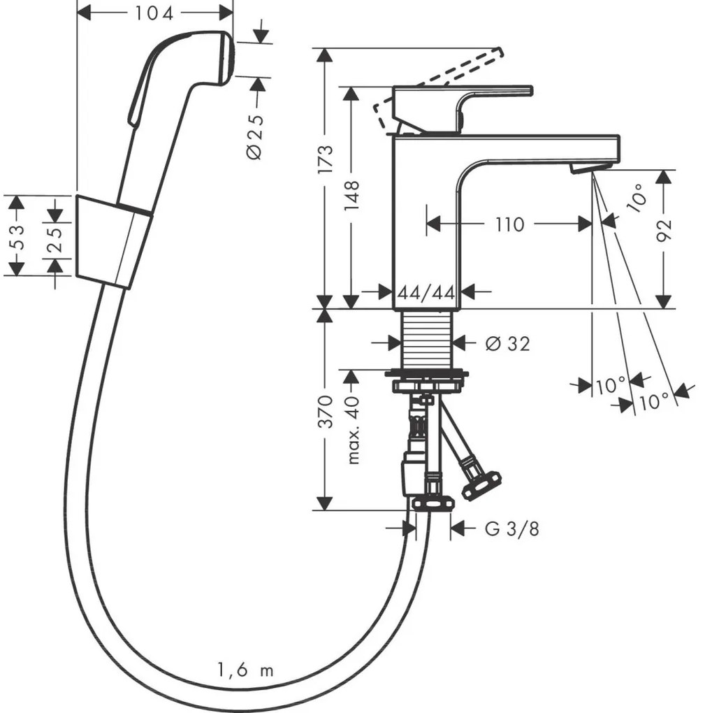 Hansgrohe Vernis Shape - Sada Bidette - Umyvadlová baterie stojánková s bidetovou sprškou, chrom 71216000