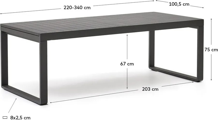 Kovový zahradní jídelní stůl 100.5x220 cm Galdana – Kave Home
