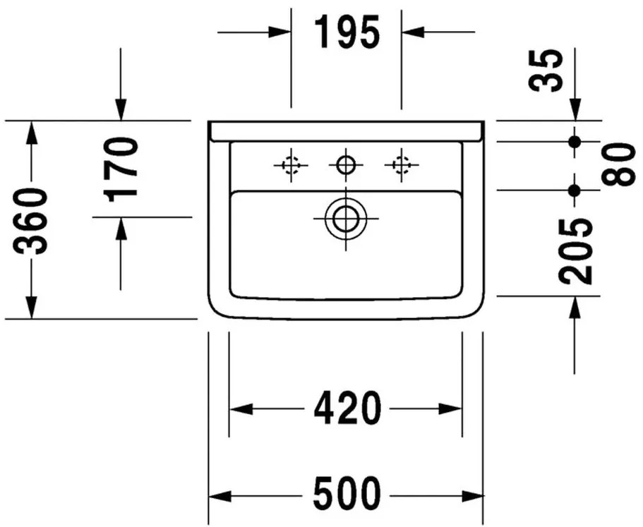 Duravit Starck 3 - Umyvadlo 50 x 36 cm s 1 otvorem pro armaturu, bílé 0300500000