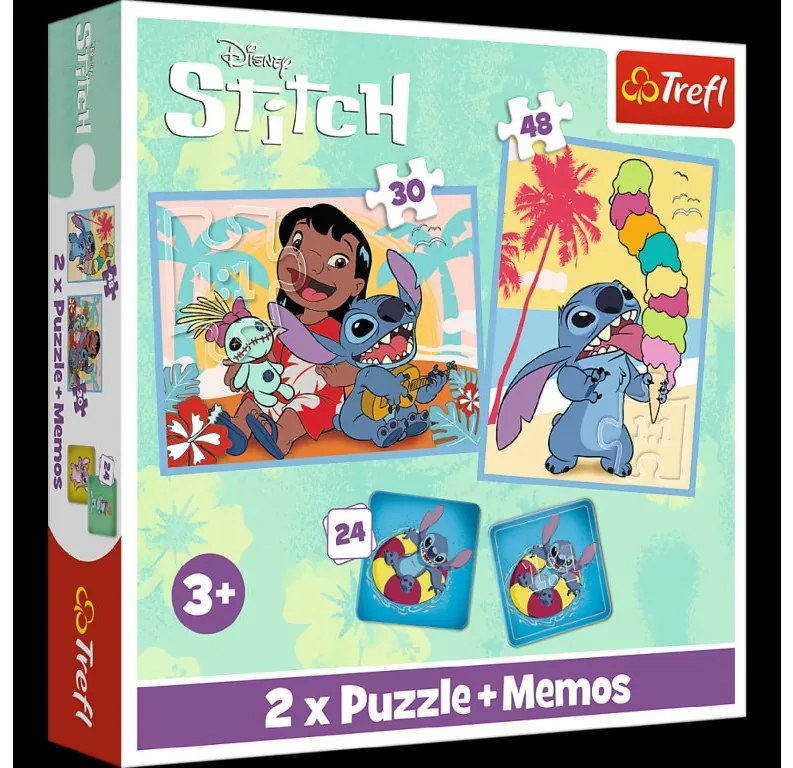 Trefl Puzzle 2v1 + pexeso Šťastný den Lilo&Stitche 27,5x20,5cm v krabici 28x28x6cm