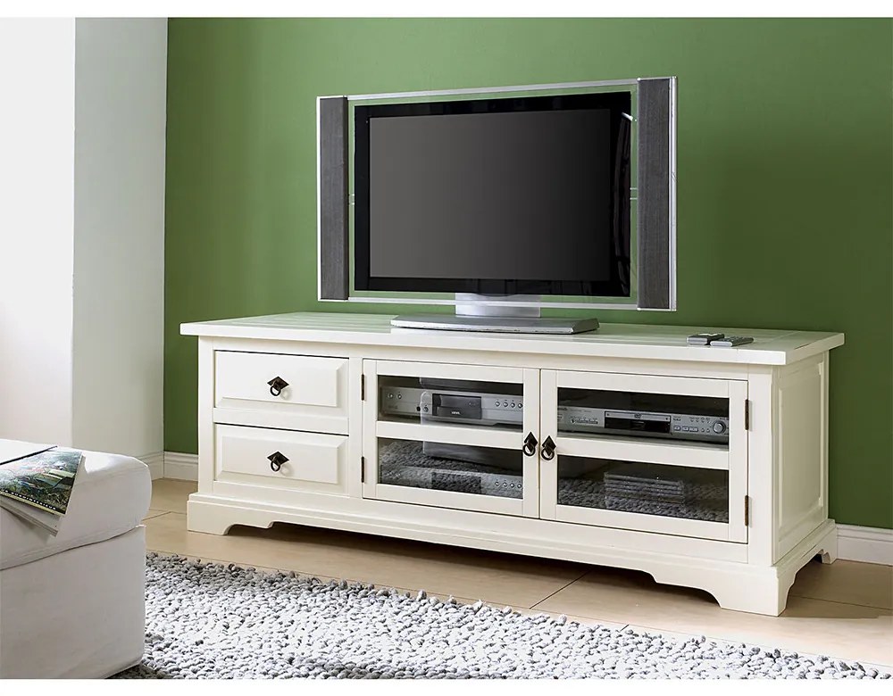 Massive home | Bílý TV stolek 160 cm Catalina masiv borovice MH1383W