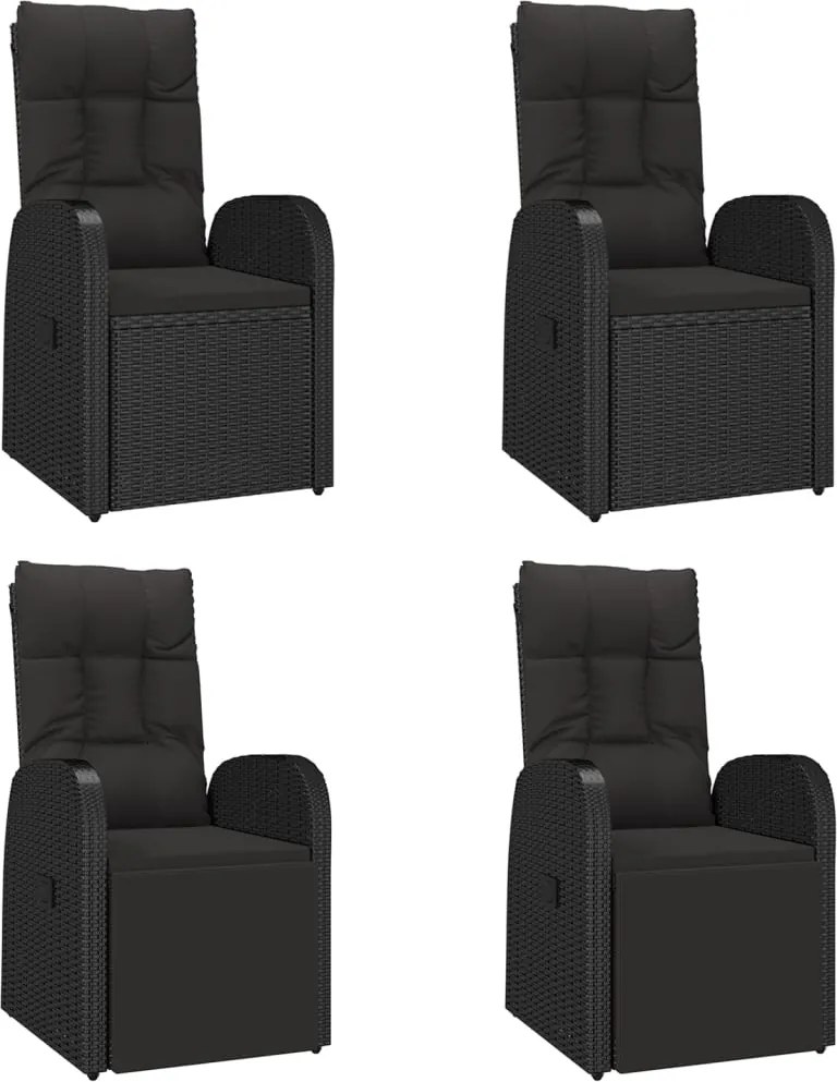 5dílný zahradní jídelní set s poduškami černý polyratan 3157599