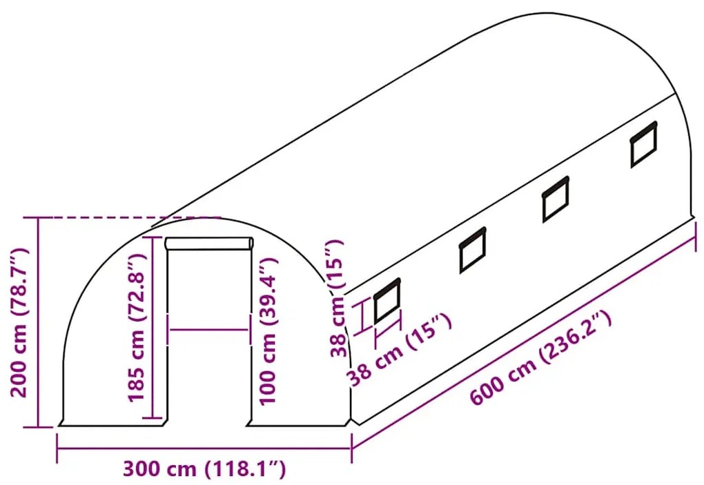 vidaXL Marketos Náhradní plachta na skleník (18 m²) 300 x 600 x 200 cm zelená
