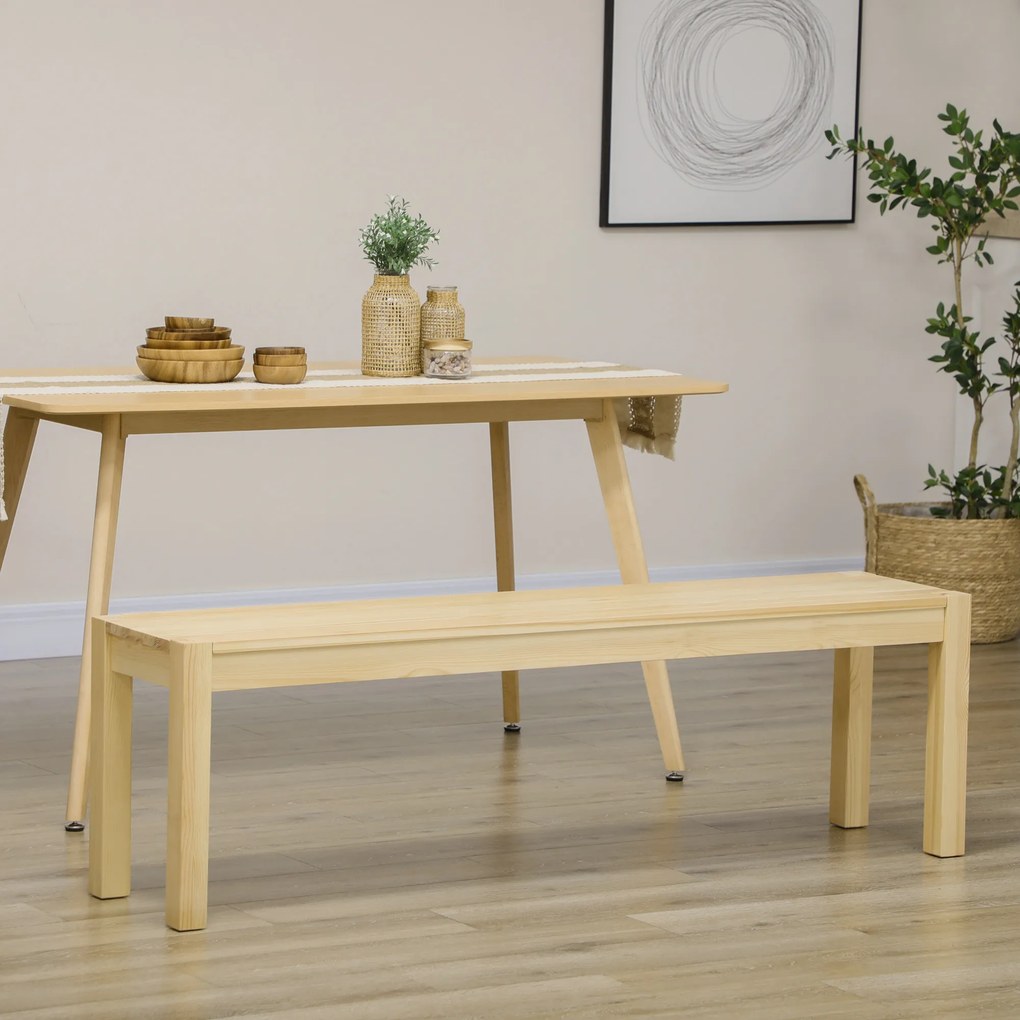 HOMCOM 3místná dřevěná lavice Jídelní lavice ve venkovském stylu z borovicového dřeva s nosností do 330 kg přírodní 150 x 33 x 45 cm do kuchyně a jíd…