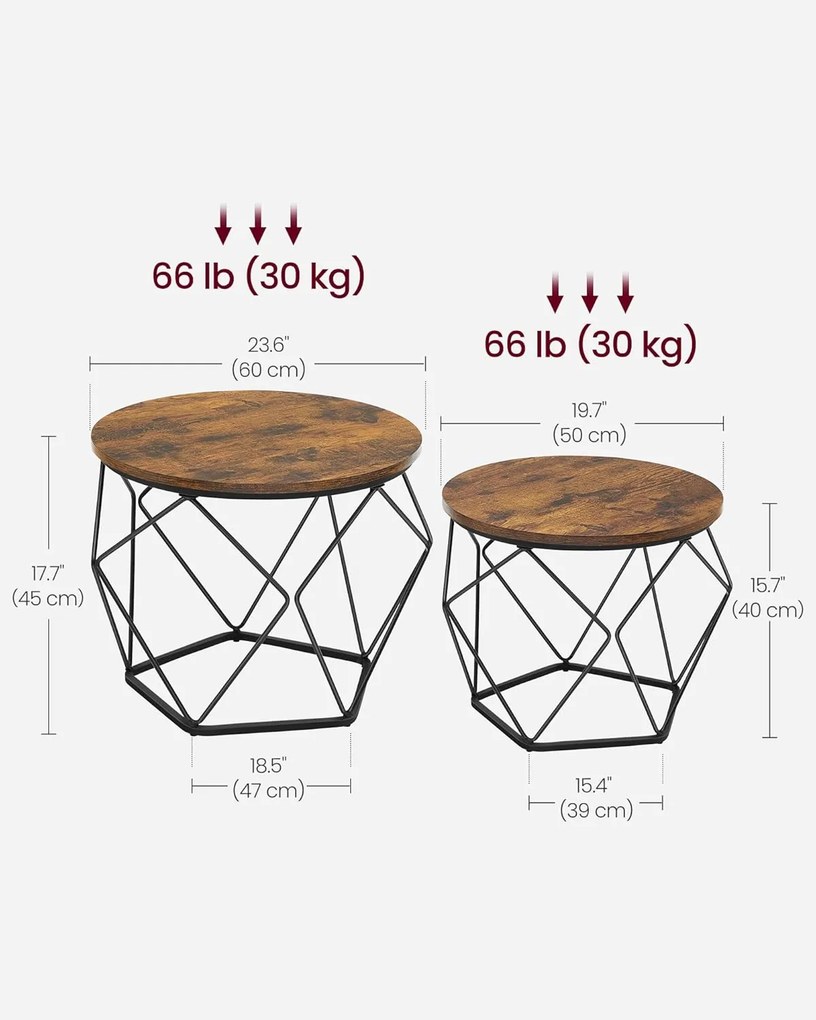 Konferenční stolek, 2 boční stolky, ø60cm a ø50cm, hnědý-černý