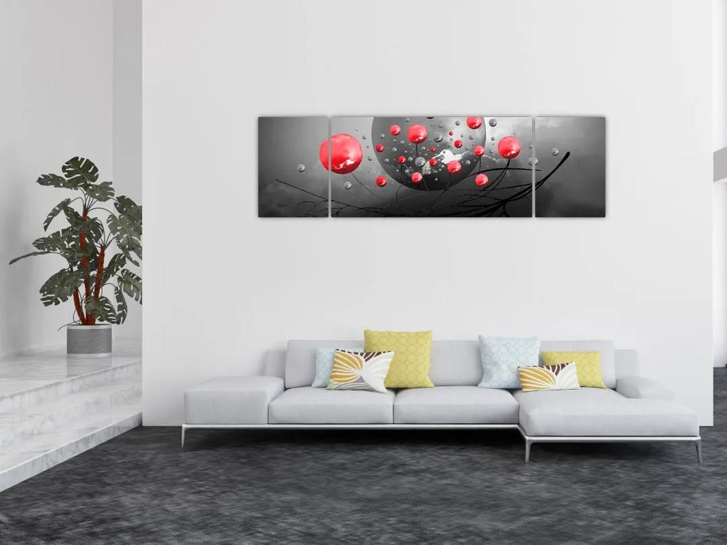 Obraz červených abstraktních koulí (170x50 cm)