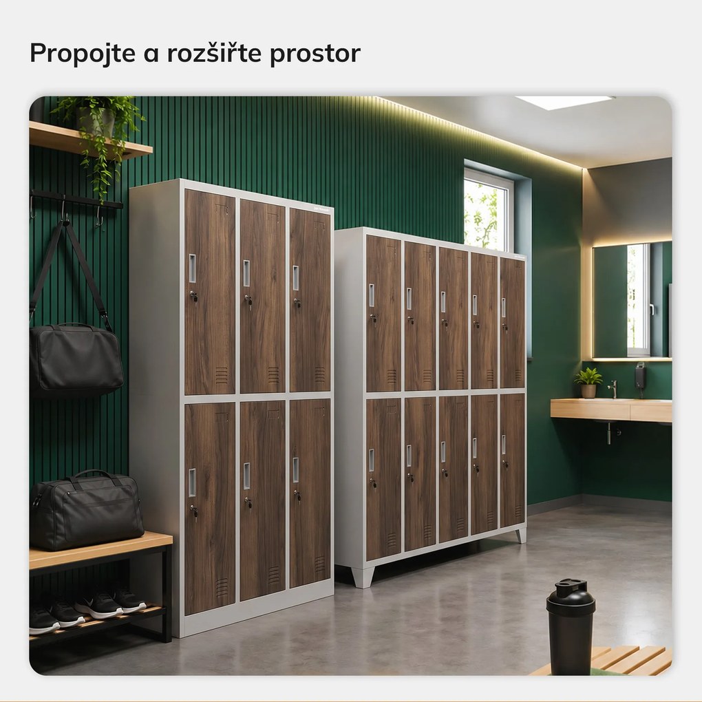 Šatní skříň BHP bílá / ořech, 6dveřová: Eco Design IGOR, 900 x 1850 x 450 mm