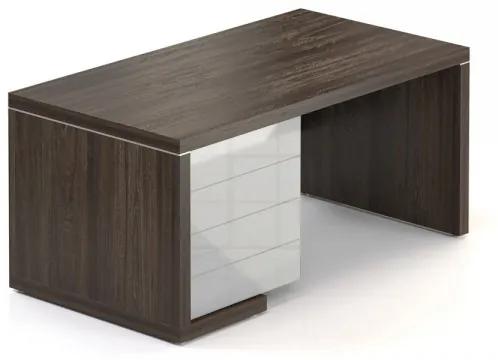Stůl Lineart 160 x 85 cm + levý kontejner a krycí panel / Jilm tmavý a bílá