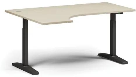 Výškově nastavitelný stůl, elektrický, 675-1325 mm, rohový levý, deska 1600x1200 mm, černá podnož, bříza