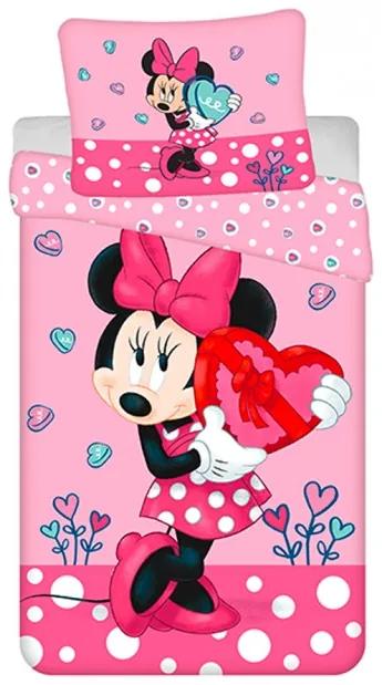 Jerry Fabrics - Dětské bavlněné ložní povlečení Minnie Mouse Disney - srdce - 100% bavlna / 140 x 200 cm + 70 x 90 cm