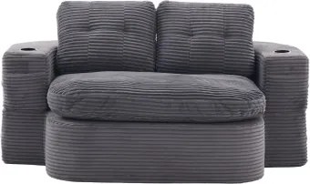 Aosom 2v1 pohovka z kordové tkaniny s nastavitelnou funkcí, 2 držáky nápojů, vysoké opěradlo a extra hluboké sedadlo, 165D x 97Š x 61V cm, tmavě šedá