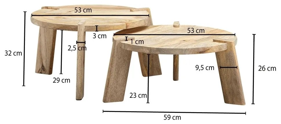 Bruxxi Konferenční stolek Sona (SET 2 ks), masiv mango