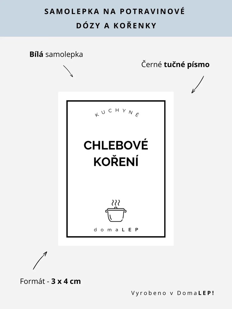 Samolepka na kořenky CHLEBOVÉ KOŘENÍ bílá 3 × 4 cm tučné písmo