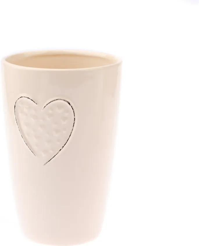 Krémová keramická váza Dakls Heart, výška 17,8 cm