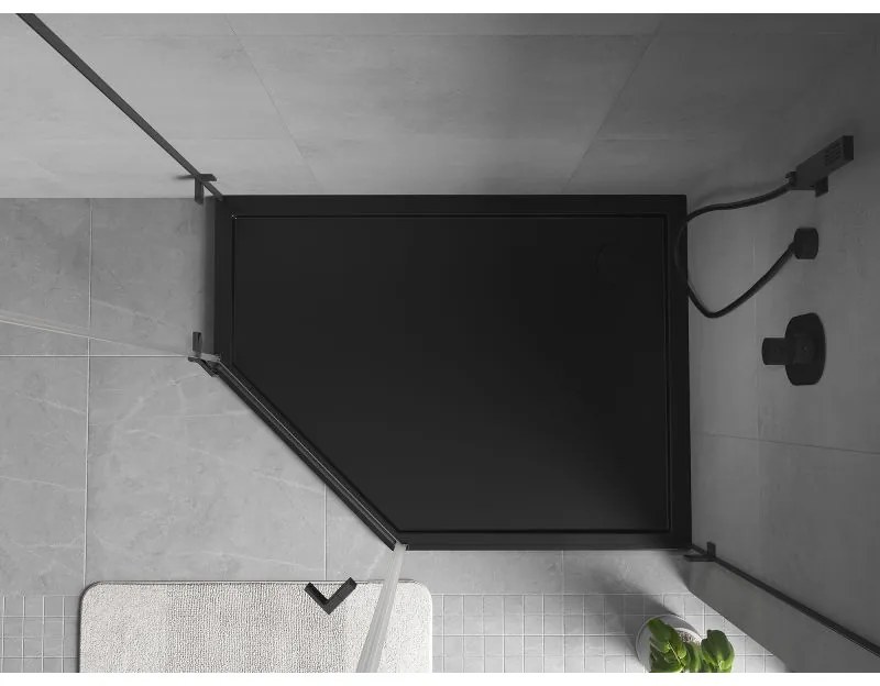 Mexen Flow, pětiúhelníková sprchová vanička slim 100 x 80 cm, pravá, černá matná, 46P708010R