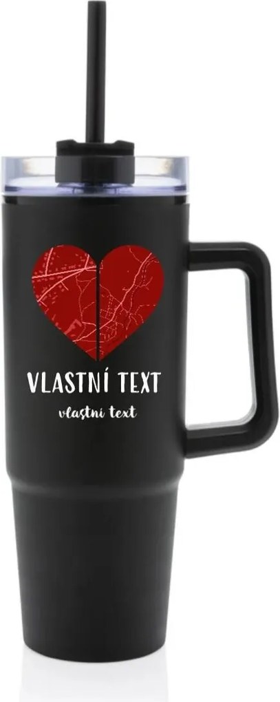 Personalizovaná cestovní termoska s průhledným víčkem - Dvě místa, jedno srdce