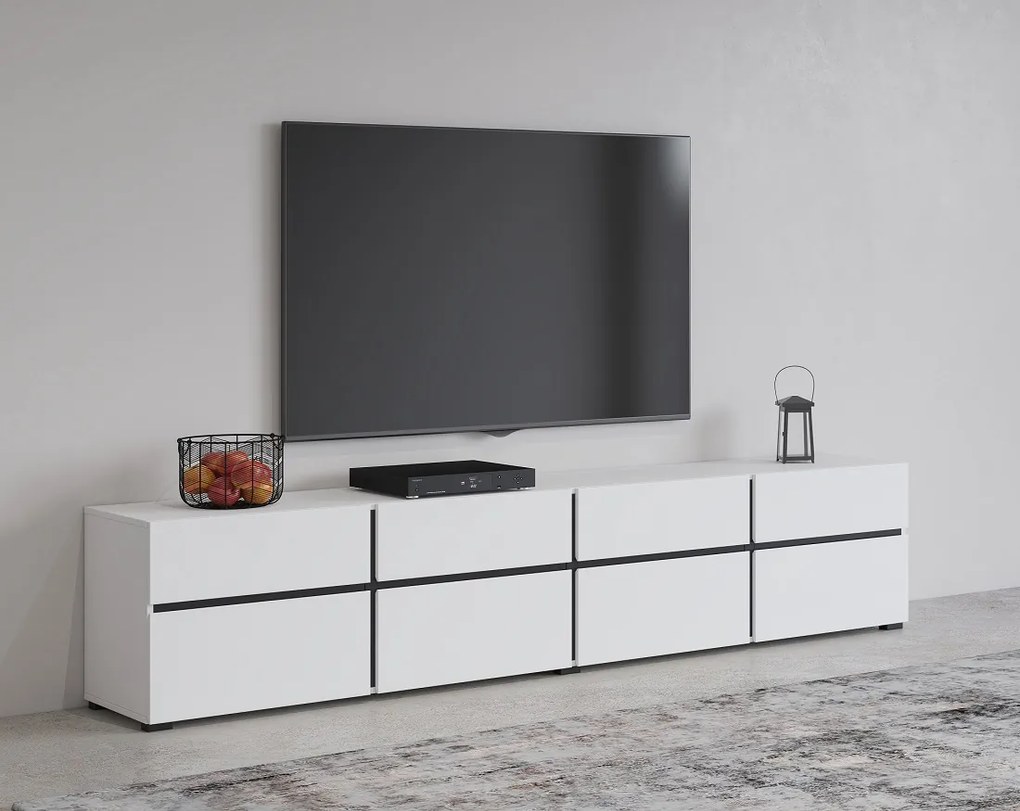 Helvetia Moderní TV stolek Cross 225 cm - bílá / černá