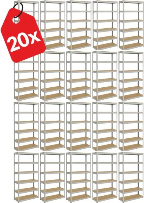 Akce 20x Regál 220x100x40 cm zinkovaný 6-policový, nosnost 1050 kg