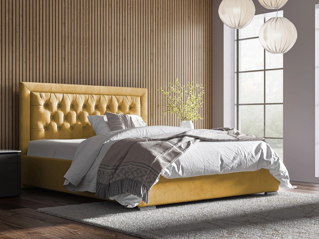 Eka Čalouněná postel Mona 120x200 cm Barva látky Trinity: (2305) Tmavá béžová, Úložný prostor: S dřevěným rámem úložného prostoru