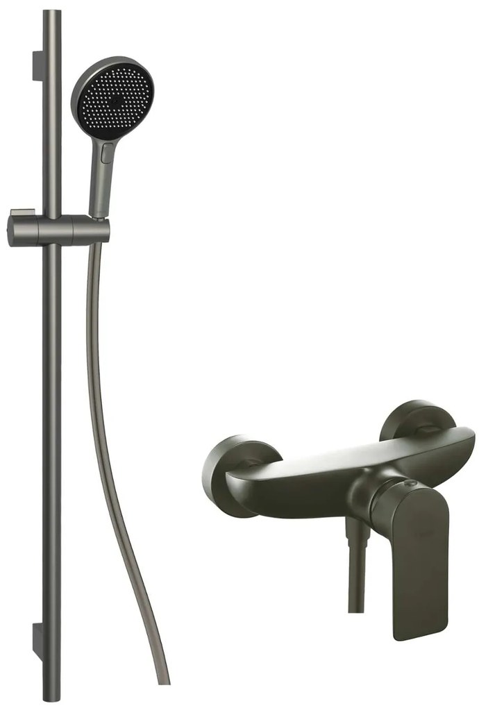 kielle Vega - Sprchový set s baterií, tyčí, hadicí a sprchovou hlavicí EcoSpare, gun metal 20618SP13