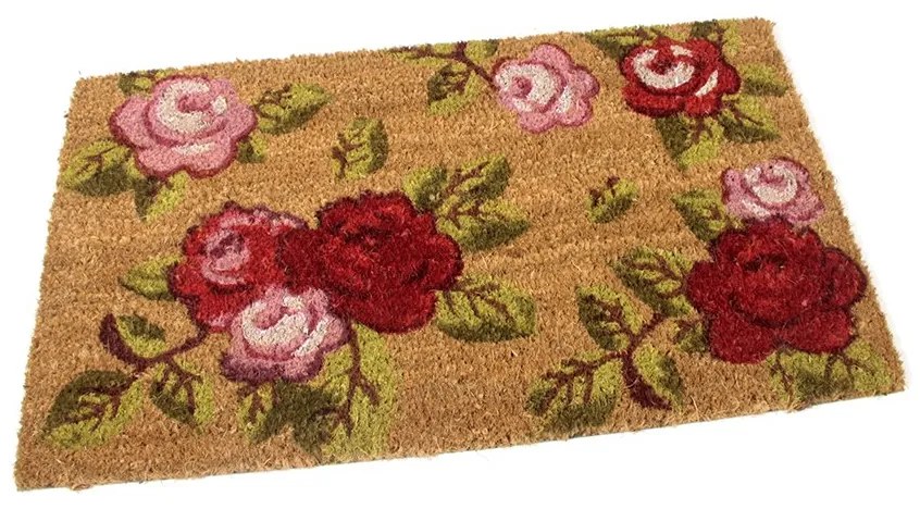 Kokosová vstupní venkovní čistící rohož Roses, FLOMAT - délka 35 cm, šířka 60 cm a výška 1,7 cm