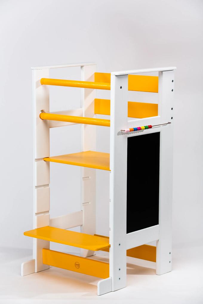 Lucas Wood Style učící věž Žofka - bílá/žlutá Učící věž s tabulí a kuličkami: bílá/žlutá