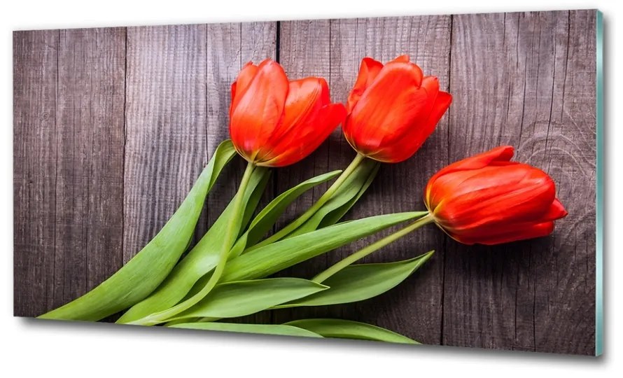 Wallmuralia Foto obraz fotografie na skle Červené tulipány 100x50