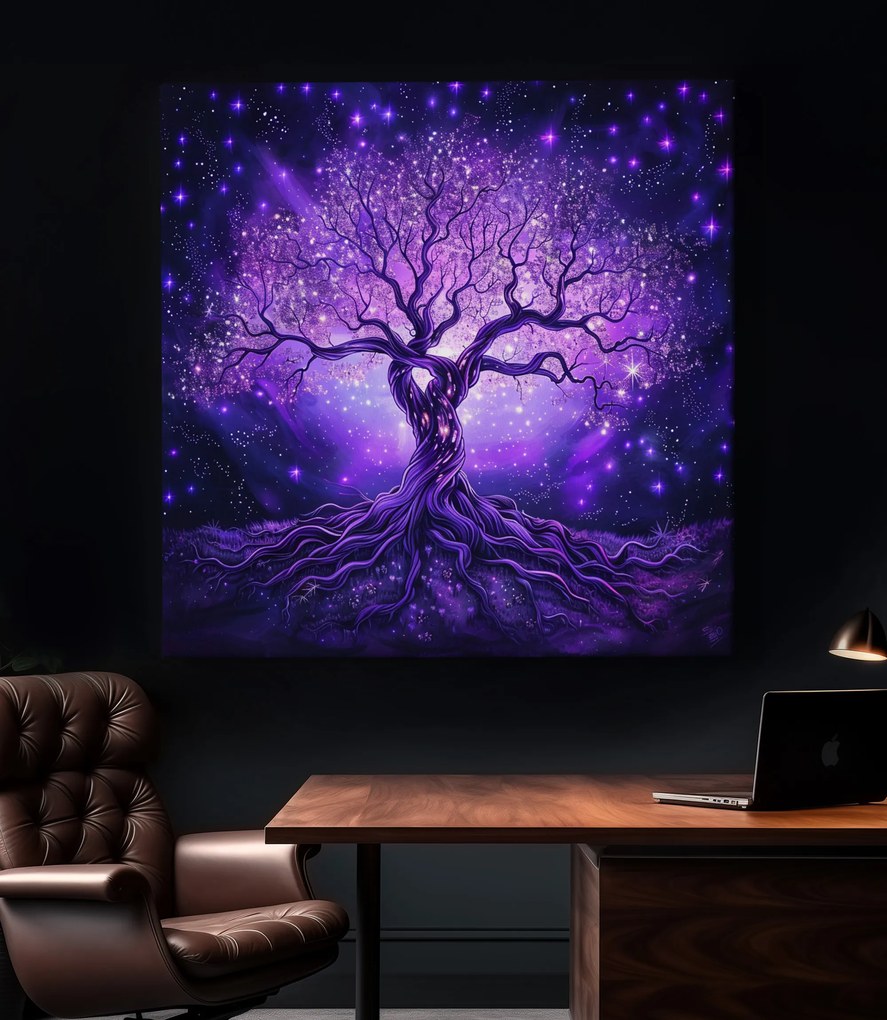 Obraz na plátně - Strom života Purpurová aura FeelHappy.cz Velikost obrazu (šířka x výška): 120 x 120 cm