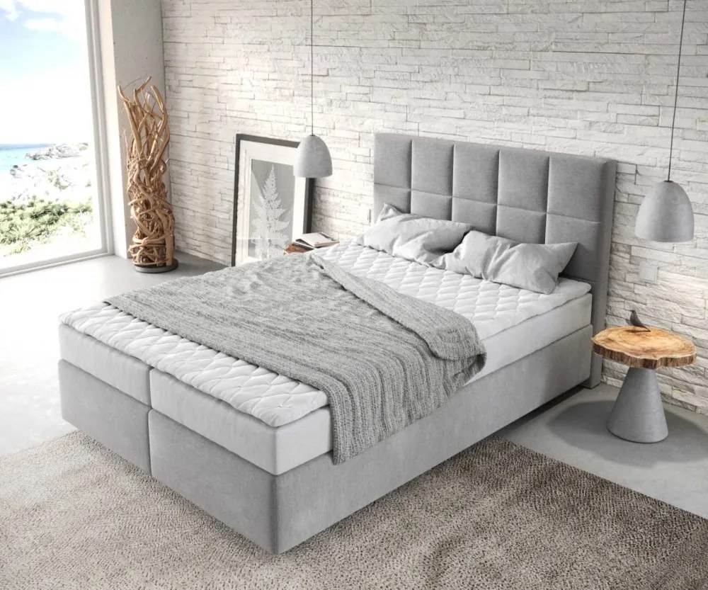 Boxspring postel Dream-Fine 140x200 cm mikrovlákno šedá s matrací