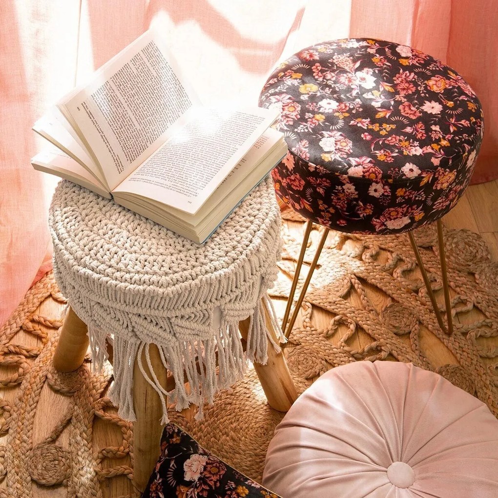 Stolička Boho se sedákem, výška 42 cm, béžová