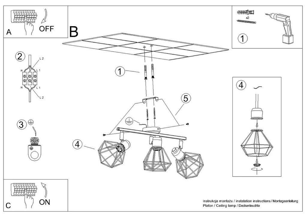 Sollux Lighting Stropní svítidlo ARTEMIS 3 Černá