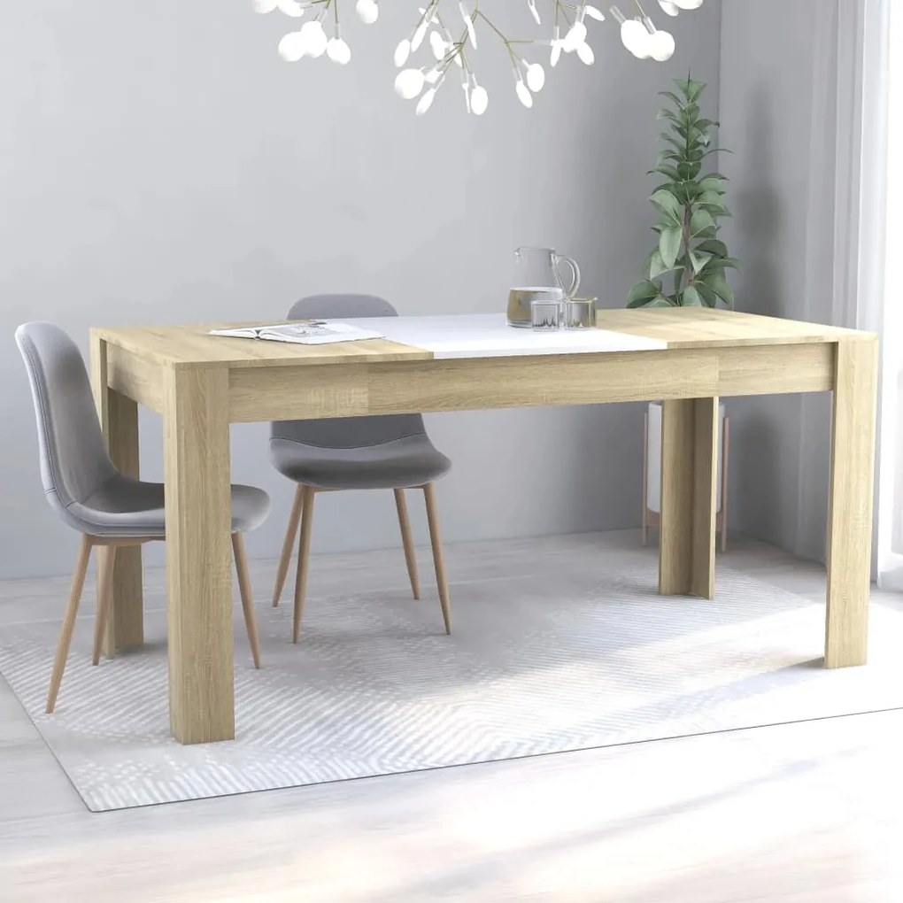801297 vidaXL Jídelní stůl bílý a dub sonoma 160 x 80 x 76 cm dřevotříska