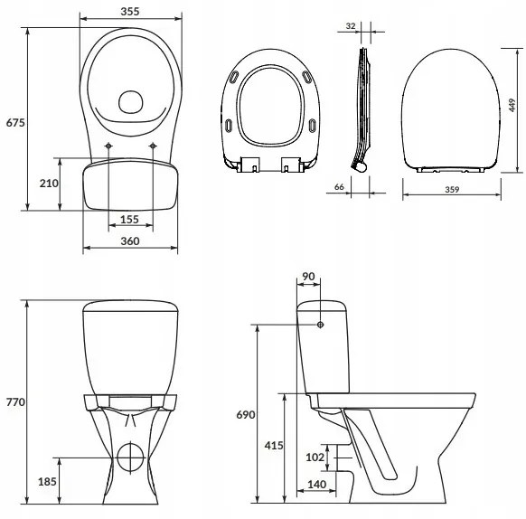 Cersanit Cersania SimpleOn 010 - WC kombi 3/6l + Slim sedátko s pomalým zavíráním z duroplastu, horizontální odpad, bílá, K11-2338