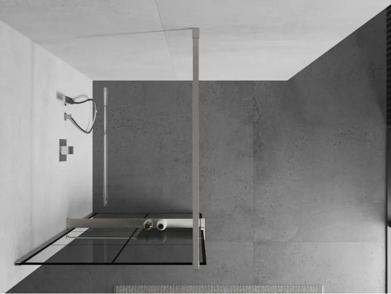 Mexen Kioto+, sprchová zástěna Walk-In s poličkou a věšákem 70 x 200 cm, 8mm čiré sklo černý vzor, broušená ocel profil, 800-070-121-97-77