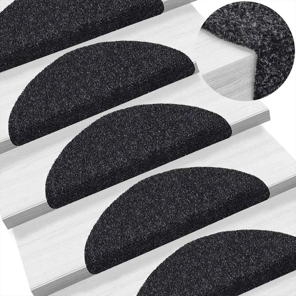 Schodové rohože samolepicí 5 ks 56 x 17 x 3 cm černé, půlkulaté 149678