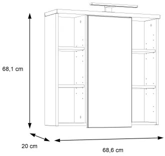 Nástěnná koupelnová skříňka se zrcadlem VENOM bílá/dub sonoma