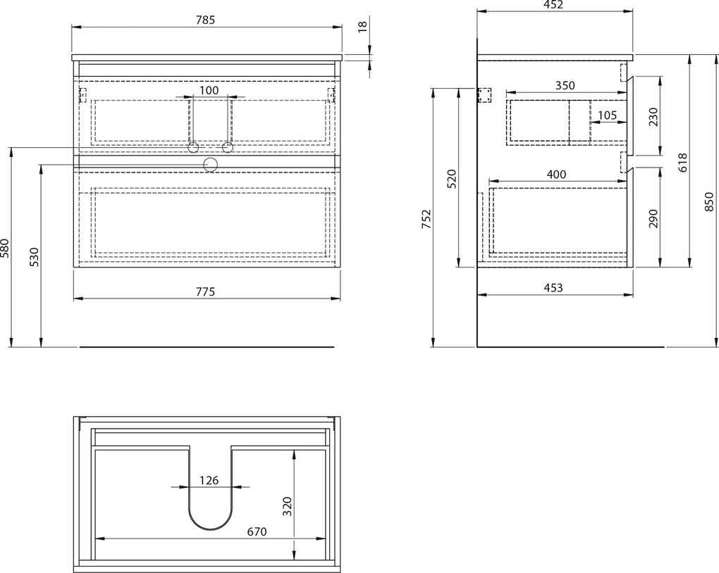 Aqualine Altair koupelnová skříňka 78,5 x 61,8 x 45,7 cm pod umyvadlo s deskou 78,5 cm bílá dub emporio AI280-02