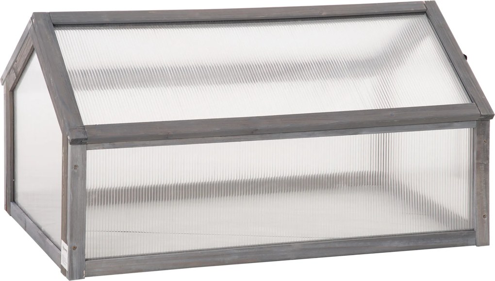 Outsunny Mini skleník, kompaktní rostlinný dům ze dřeva, polykarbonátové desky, větrací otvor, 90L x 52B x 49,5V cm, šedý