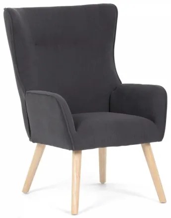 Křeslo ušák potah šedá manšestrová látka dřevěné nohy masiv AK-314 GREY2