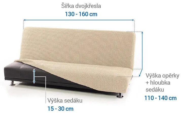 Super strečové potahy NIAGARA smetanová dvojkřeslo s dřevěnými rukojeťmi (š. 130 - 160 cm)